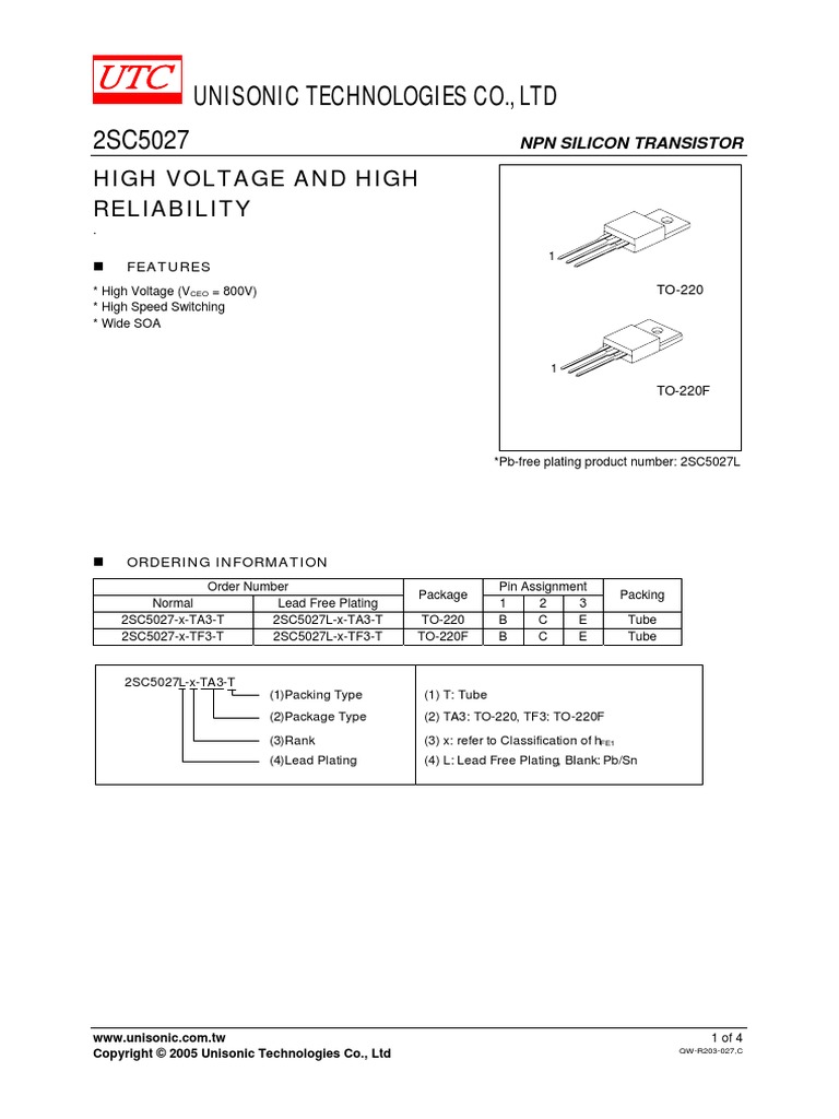 Unisonic Technologies Co., LTD: High Voltage and High Reliability | PDF ...