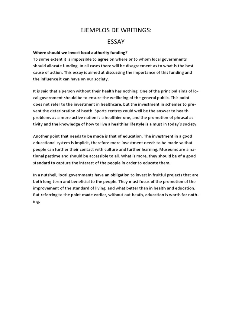 Ejemplos de Writings: Essay: Where Should We Invest Local Authority ...