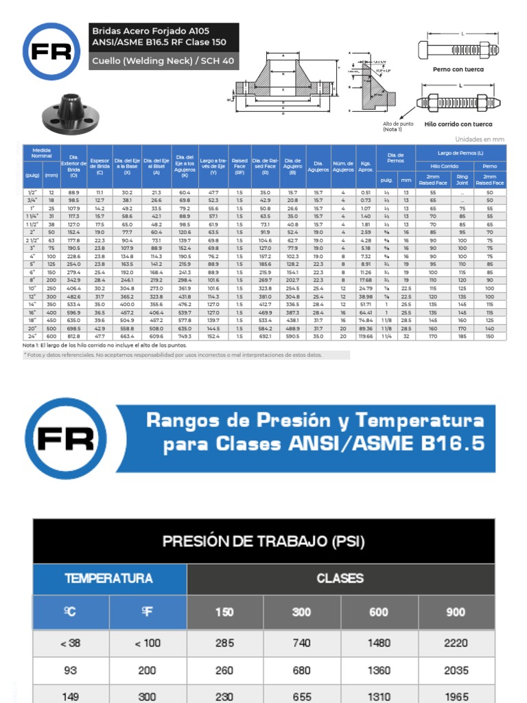 Tabla de Bridas Clase 150 y Dimensiones | PDF | Tecnologías de gas ...