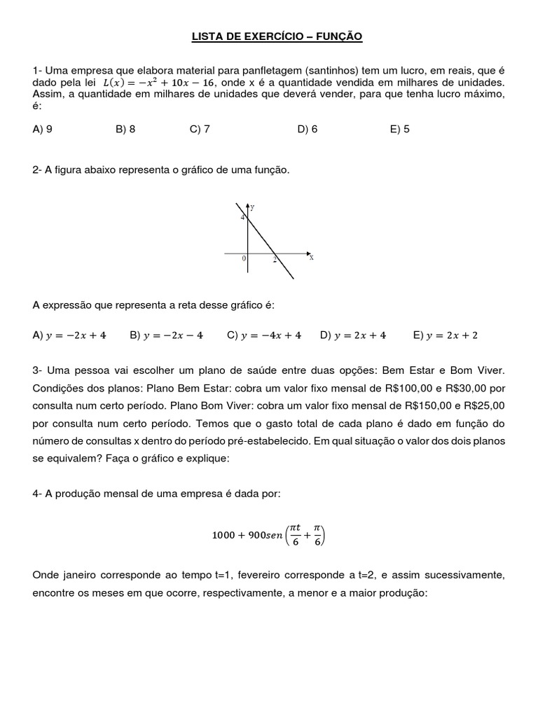 3 - Lista Exercicios Funcoes | PDF | Função (Matemática) | Tempo