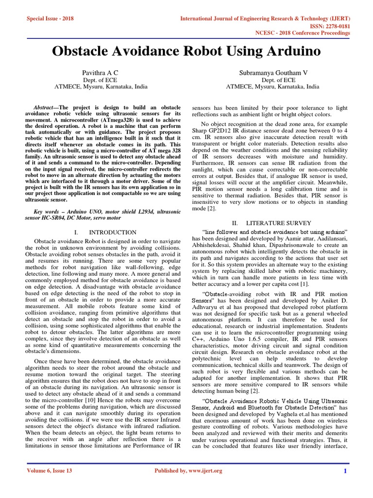 Obstacle Avoidance Robot Using Arduino IJERTCONV6IS13197 | PDF ...