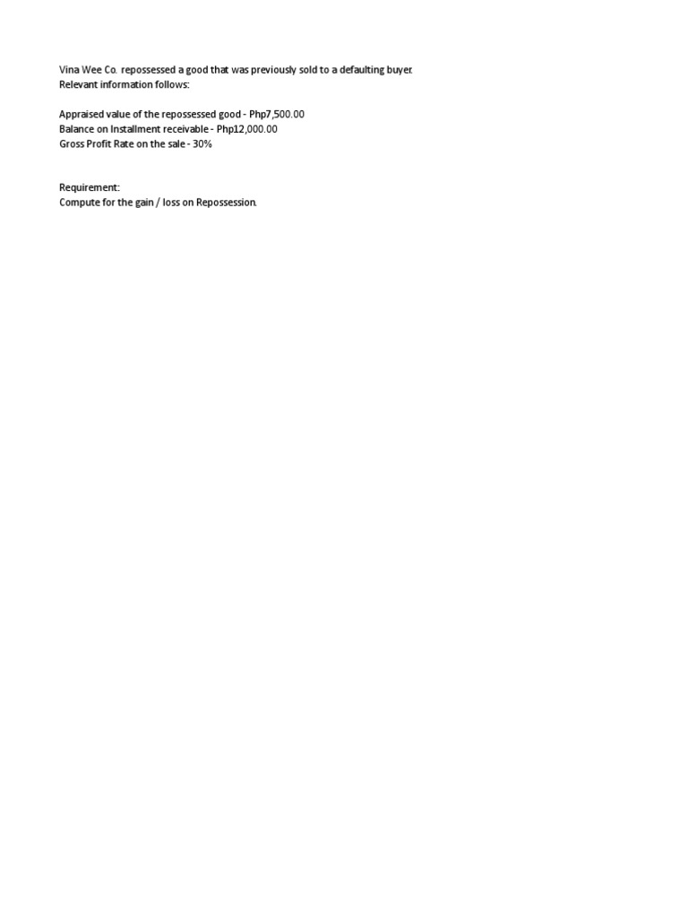 Installment Sales - Repossessed and Trade in | PDF | Gross Income ...