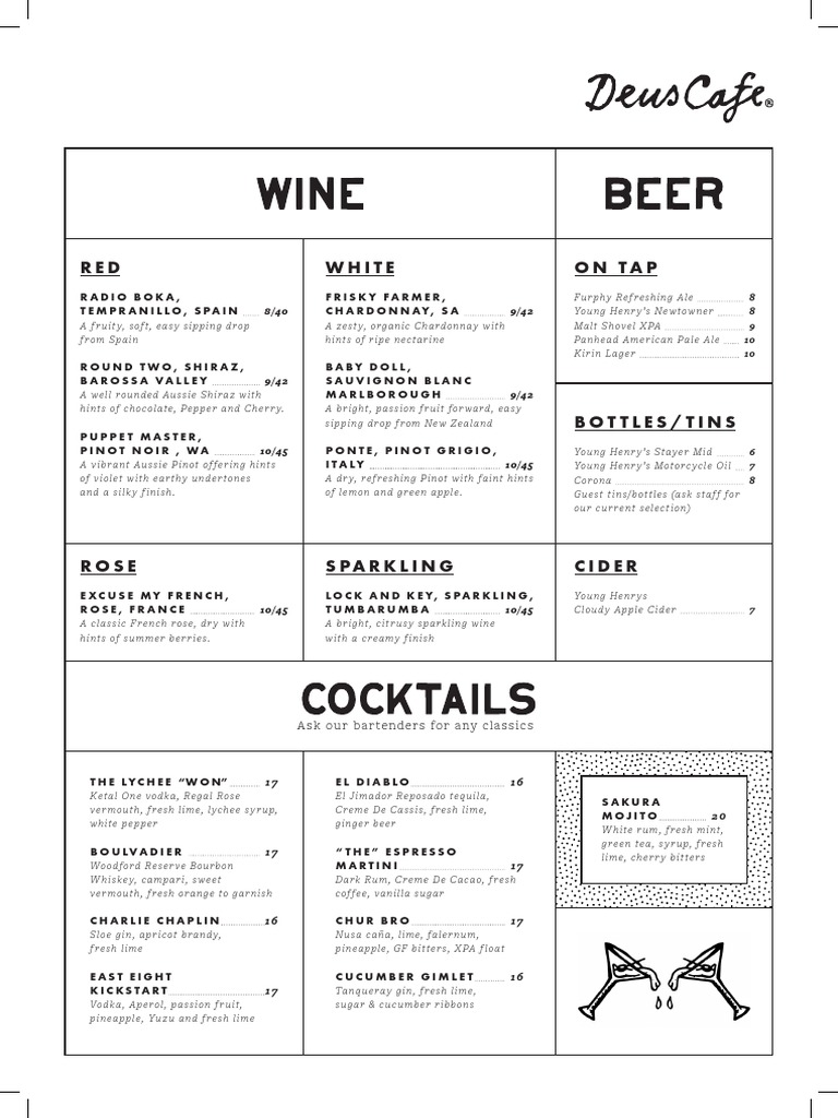 Deus Cafe Menu Drinks | PDF | Fermented Drinks | Drink
