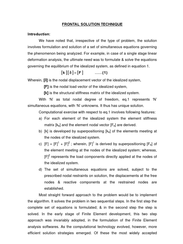 Frontal Solution Technique | PDF | Finite Element Method | Equations