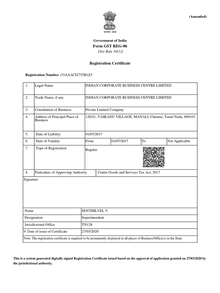 Icbc GST Registration | Download Free PDF | Tamil Nadu | Business