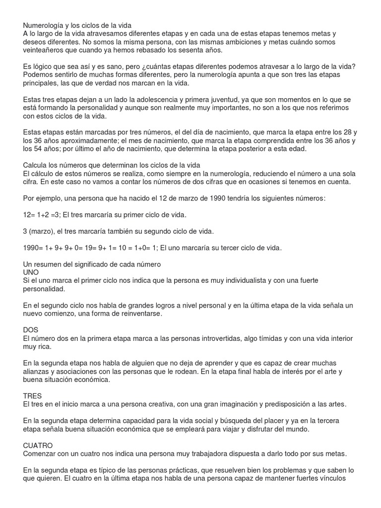 Numerología Y Los Ciclos De La Vida Pdf Creatividad Cognición