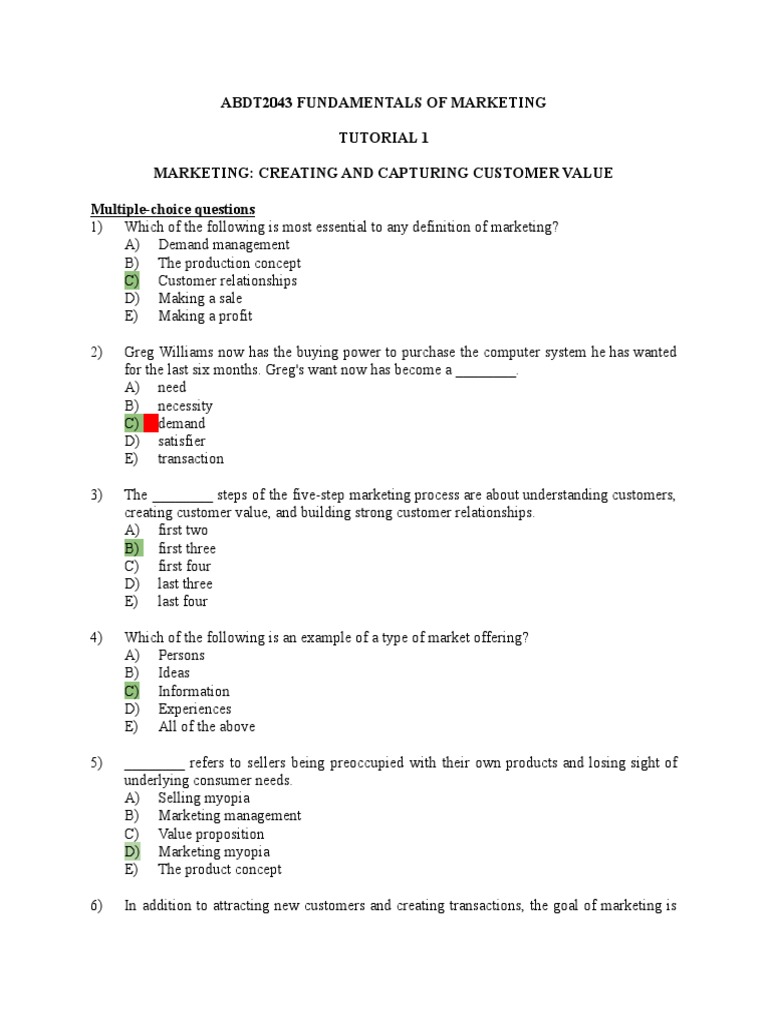 Abdt2043 Fundamentals of Marketing Tutorial 1 Marketing: Creating and ...