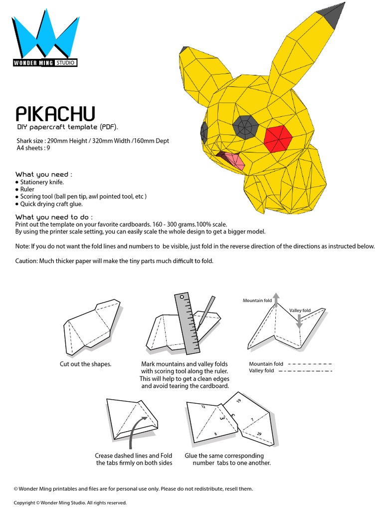 Pikachu: DIY Papercraft Template PDF | PDF
