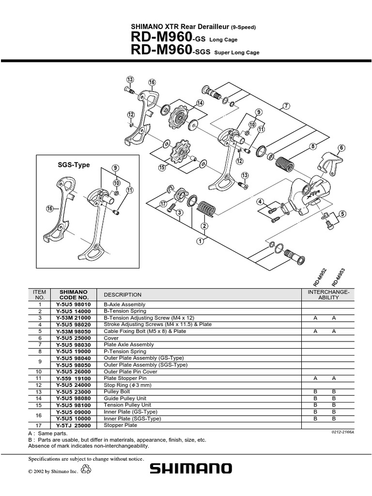 RD-M960 RD-M960: SHIMANO XTR Rear Derailleur | PDF | Manufactured Goods ...