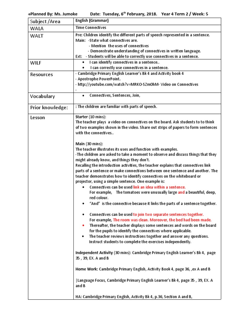 Year 4 English: Connectives & Phonics | PDF | Writing | Cognitive Science