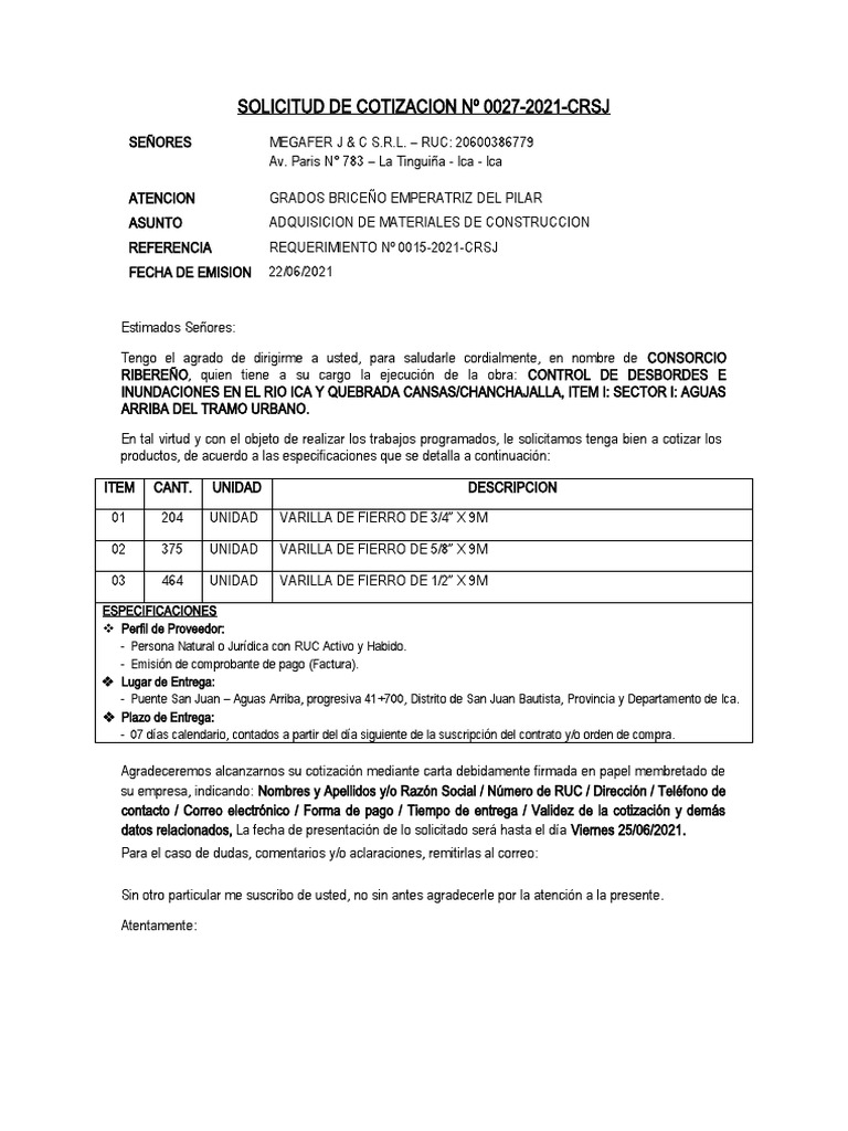 Modelo de Solicitud de Cotizacion | PDF