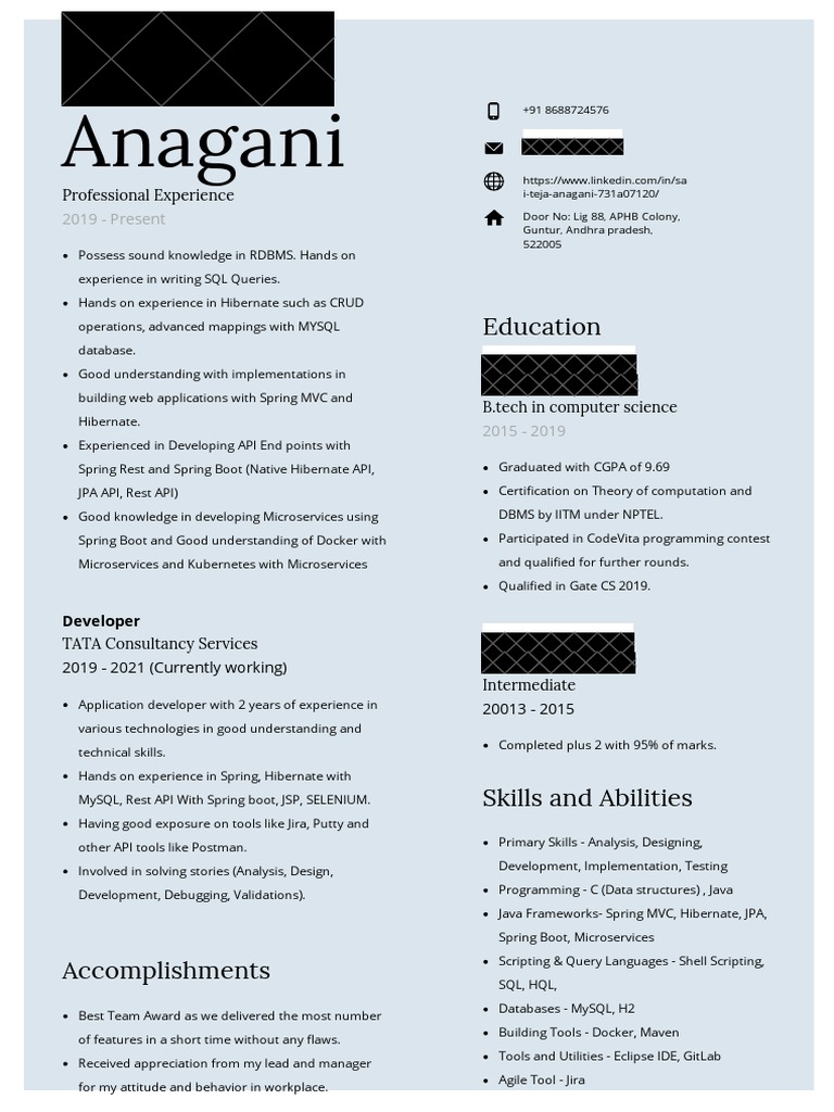 Resume For Accenture | PDF | Spring Framework | Databases