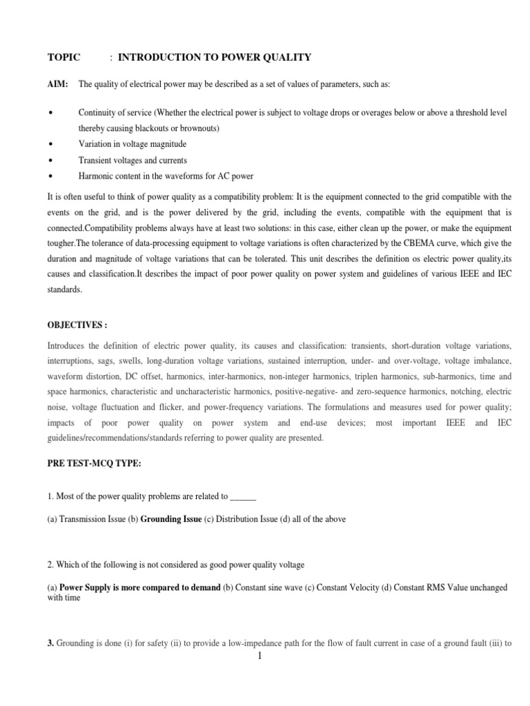 Microsoft Word - PQ Unit-I Formatted 2 | PDF | Electrical Engineering ...