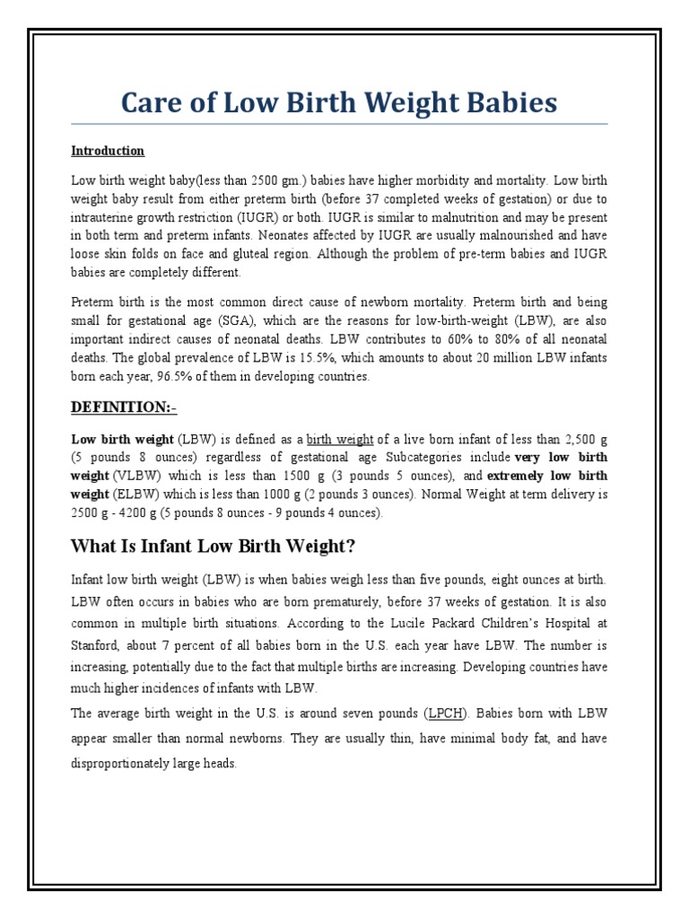 Care of Low Birth Weight | PDF | Low Birth Weight | Preterm Birth