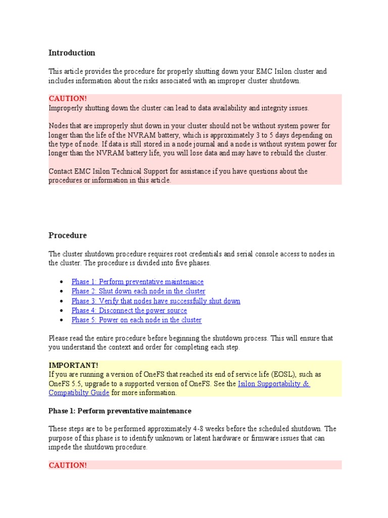 Isilon Cluster Shutdown Pdf Computer Cluster Solid State Drive