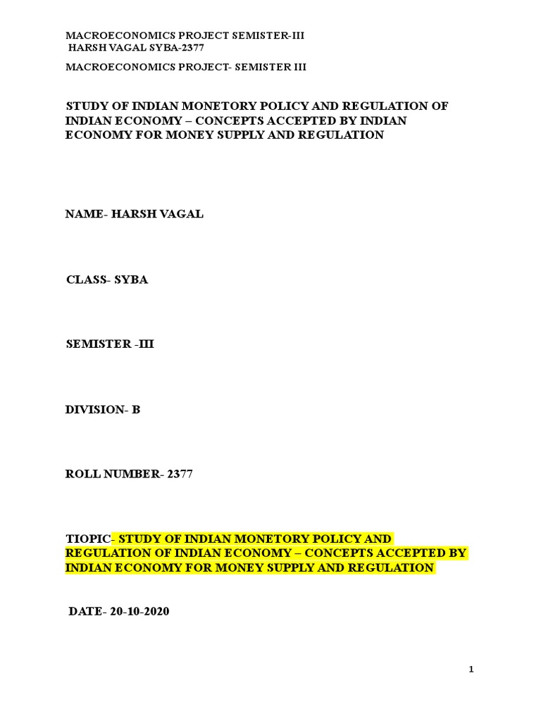 Macroeconomics Project | PDF | Monetary Policy | Reserve Bank Of India