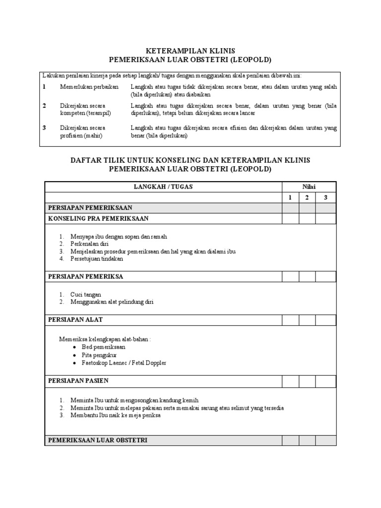Checklist Pemeriksaan Obstetri New Revisi | PDF