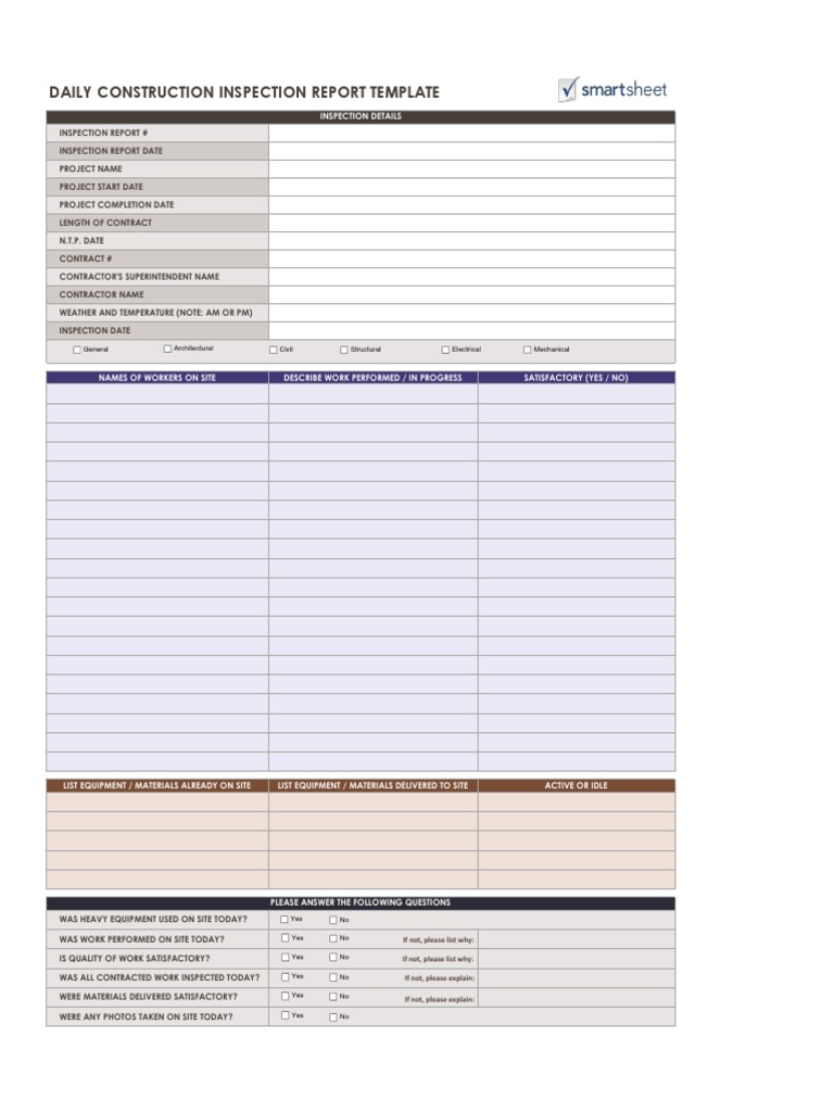Daily Construction Inspection Report Template | PDF