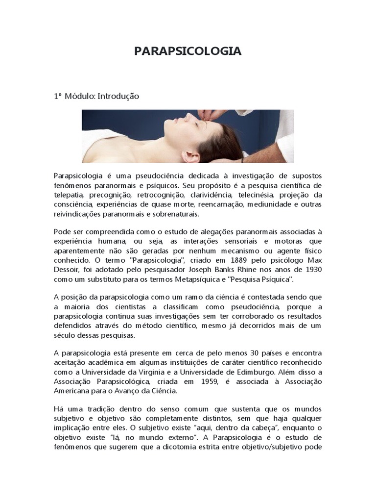 Introdução à Parapsicologia e Seus Estudos | PDF | Parapsicologia ...