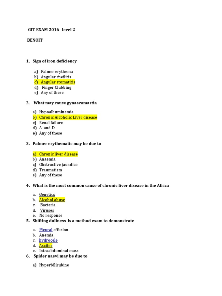 GIT EXAM 2016 Corrected | PDF | Hepatitis | Constipation