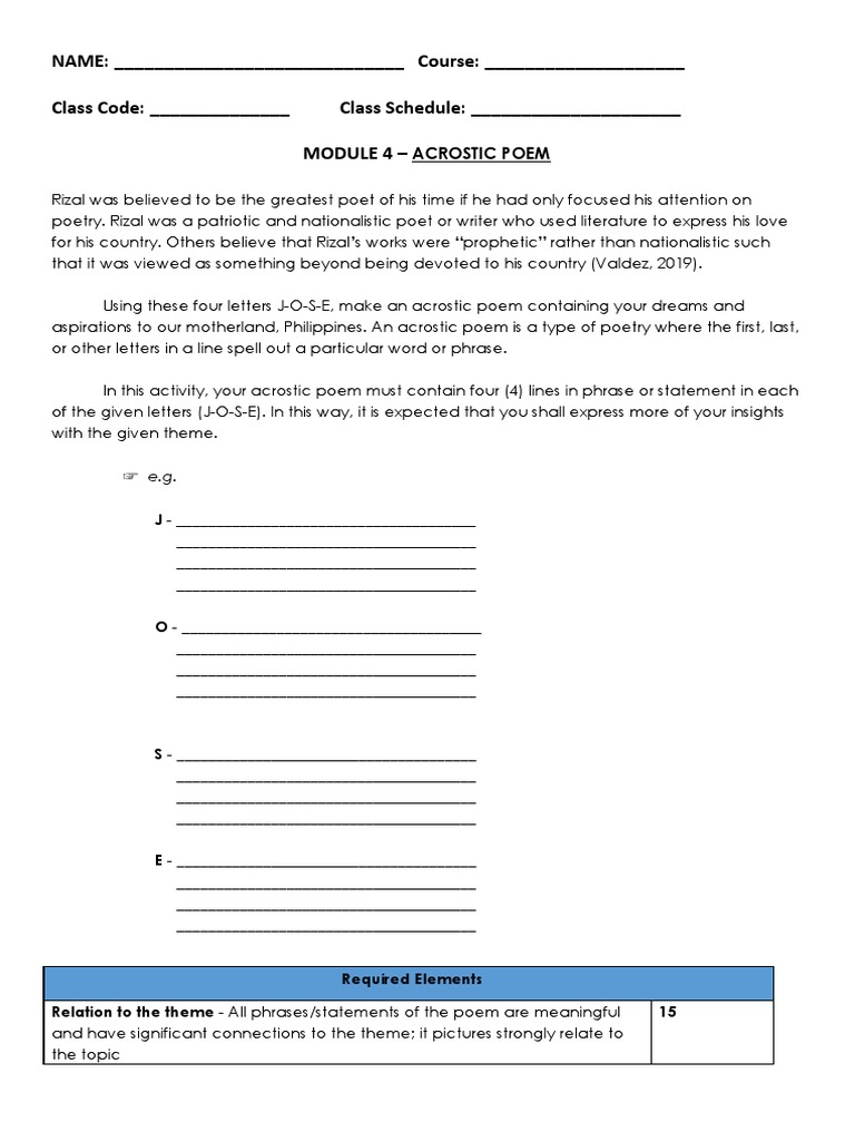 Module 4 - Elaborate Activity | PDF | Phrase | Poetry