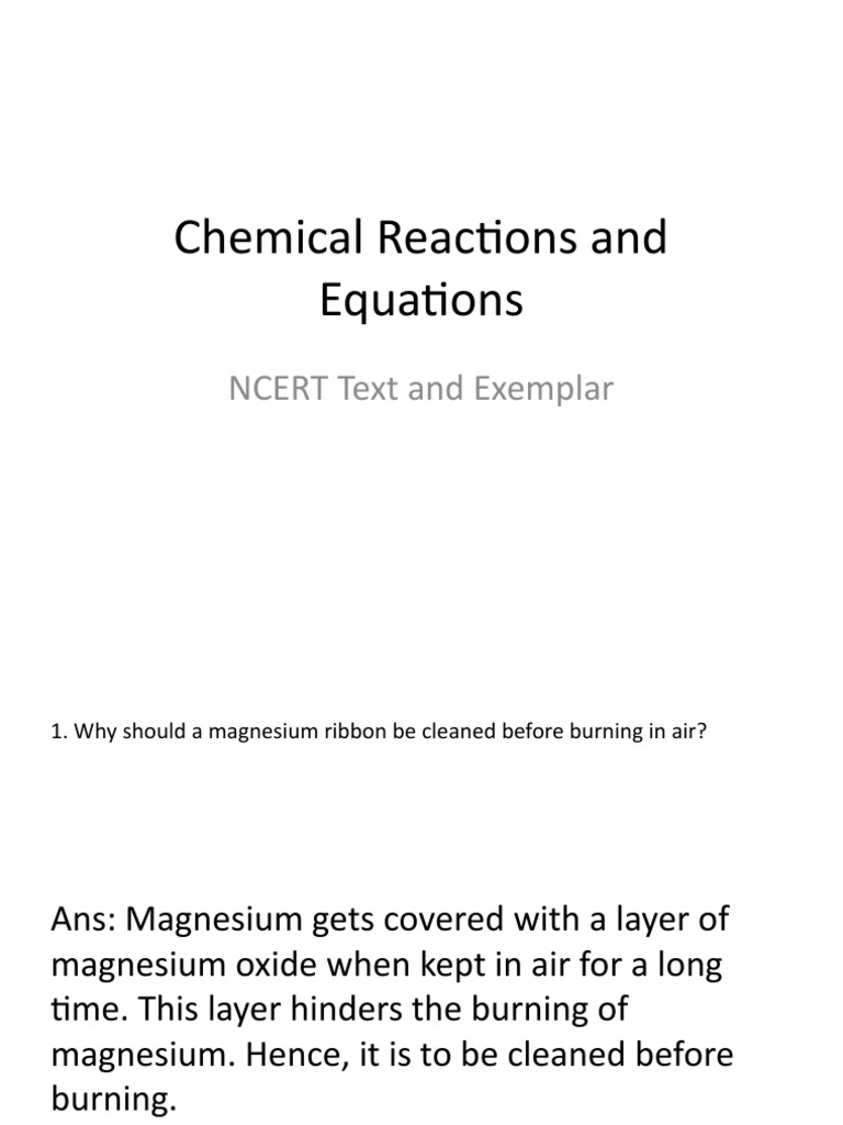 000 - NCERT and Exemplar - Chemical Reactions and Equations | PDF ...
