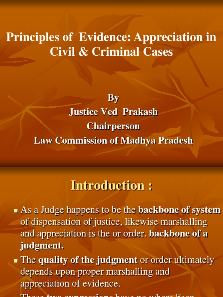 1.principles of Evidence - Appreciation in Civil & Criminal Cases | PDF ...