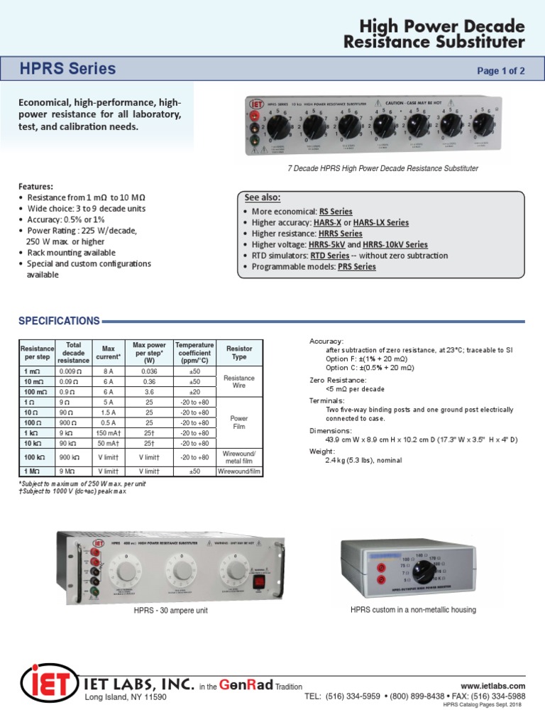 HPRS Series: High Power Decade Resistance Substituter | PDF ...