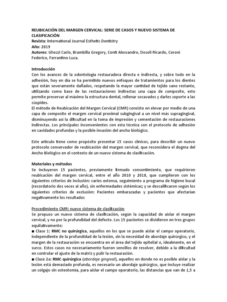 Resumen Club 7 Reubicación Del Margen Cervical Jaidy M | PDF ...