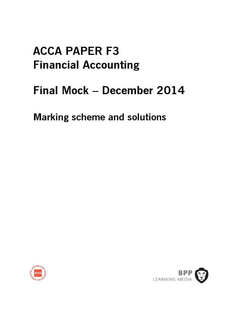 ACCA F3 - Final Mocks - Answers | PDF | Financial Accounting | Debits ...