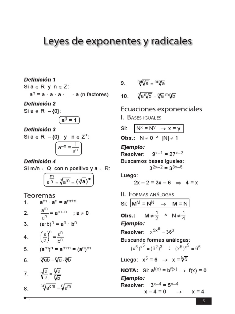 Leyes de Exponentes y Radicales | PDF | Objetos matemáticos | Enseñanza ...