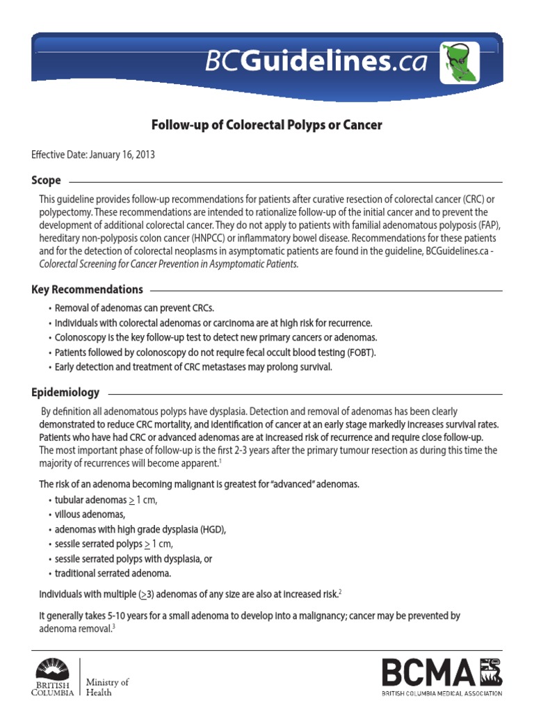 Follow-Up of Colorectal Polyps or Cancer: Scope | Descargar gratis PDF ...