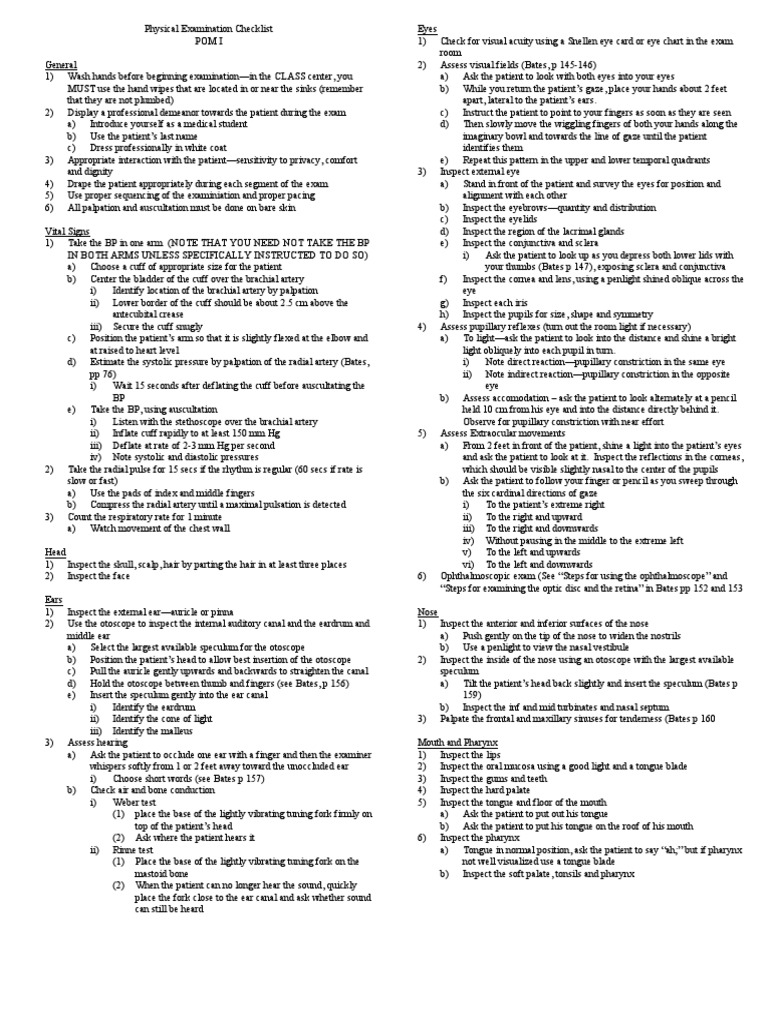 Comprehensive Physical Exam Checklist | PDF | Anatomical Terms Of ...