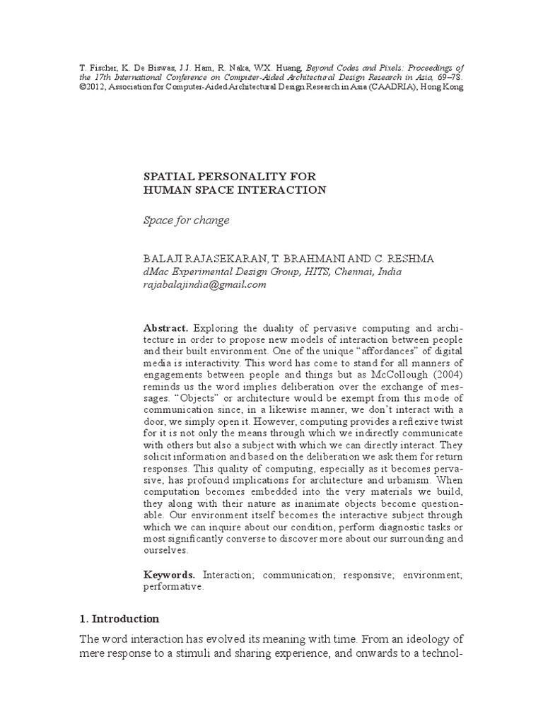 Spatial Personality For Human Space Interaction | Download Free PDF ...