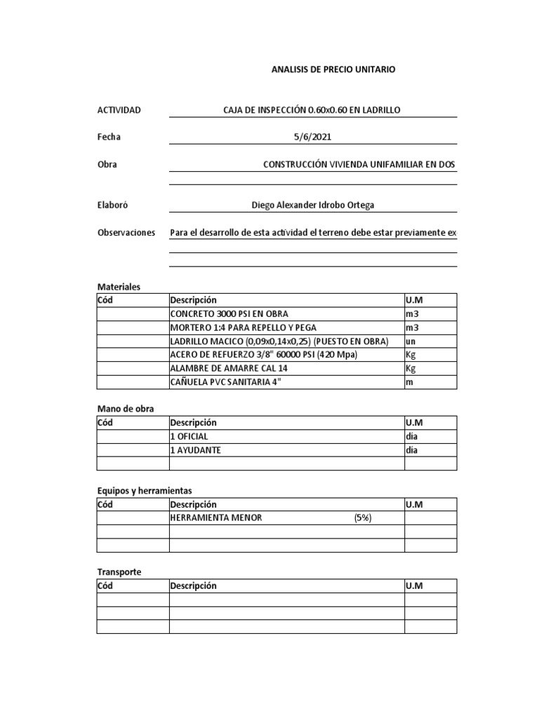 APU CAJA DE INSPECCIÓN 0.60x0.60 | PDF | Ingeniería estructural ...