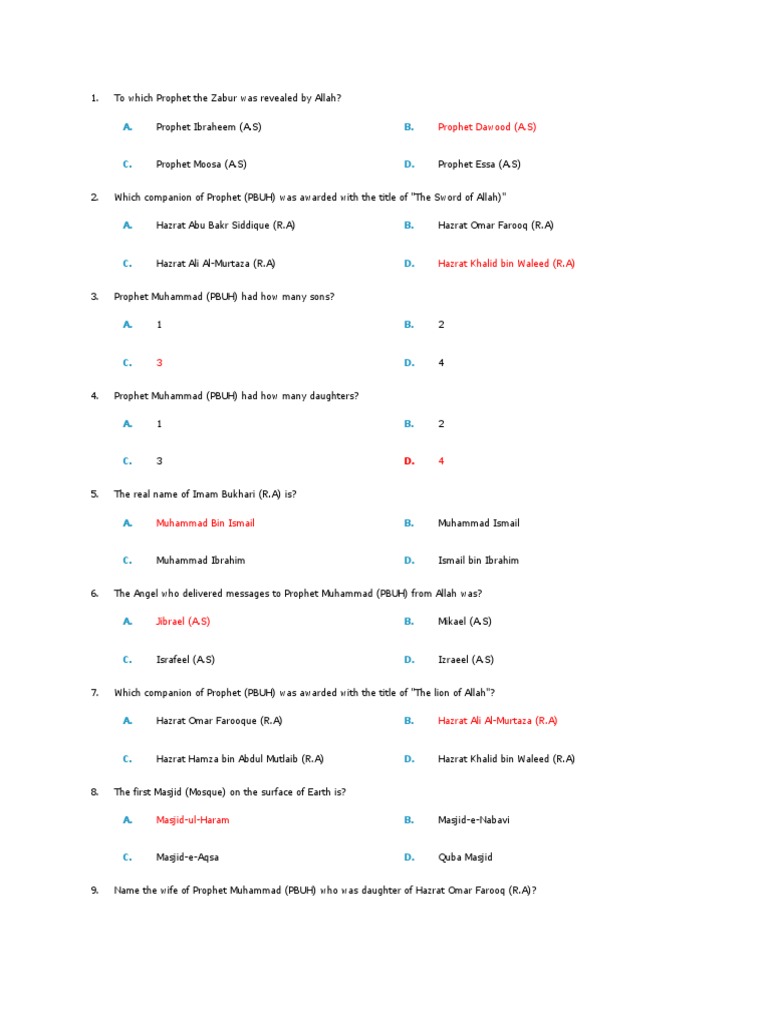 Islamic Quiz: Life of Prophet Muhammad | PDF | Ali | Hajj