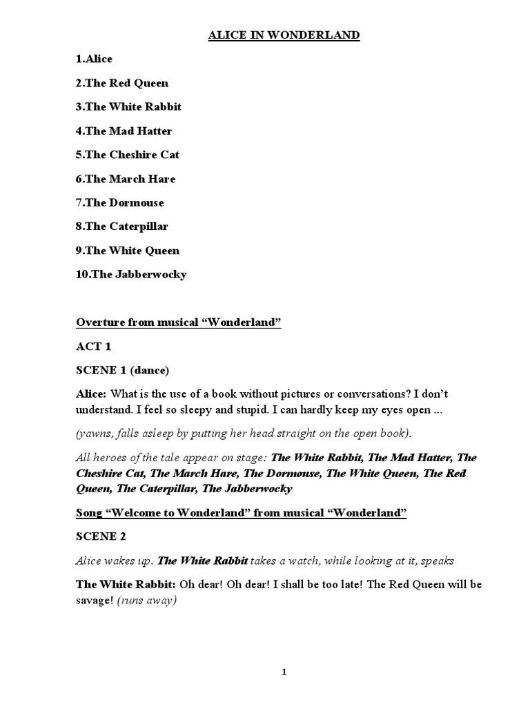 Alice in Wonderland - Script | PDF | English Fantasy Novels | Lewis Carroll
