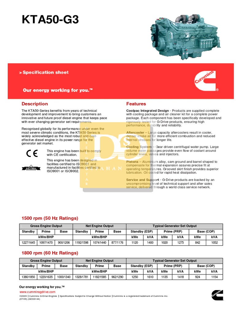 Cummins KTA50-G3 | PDF | Horsepower | Diesel Engine