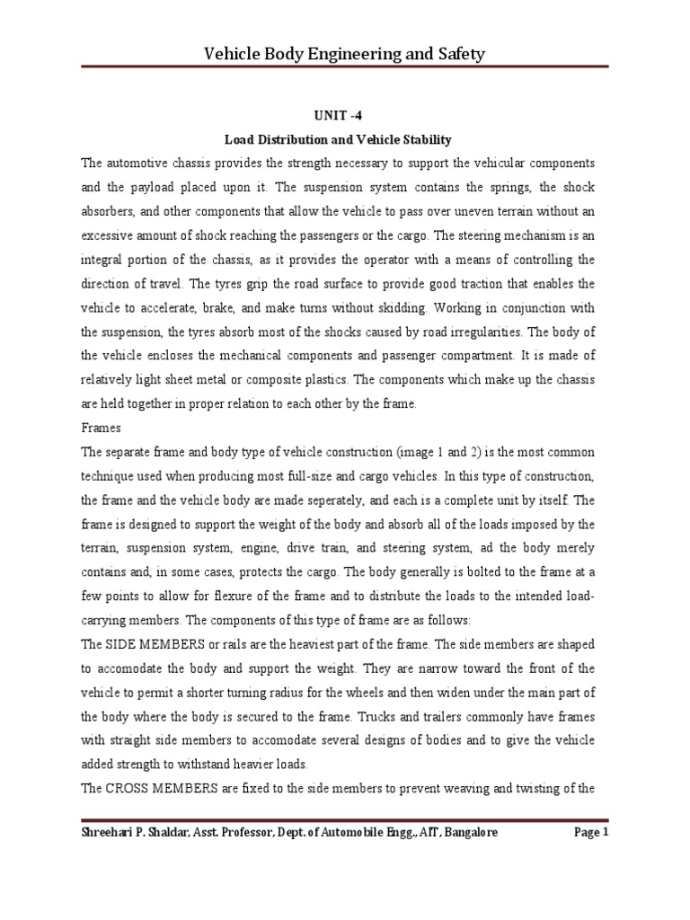 Unit 4 - Load Distribution and Vehicle Stability | PDF | Truck ...