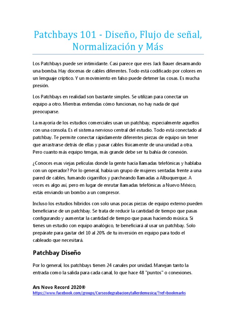Patchbays 101 - Diseño, Flujo de Señal, Normalización y Más | PDF | Micrófono | Tecnología de ...