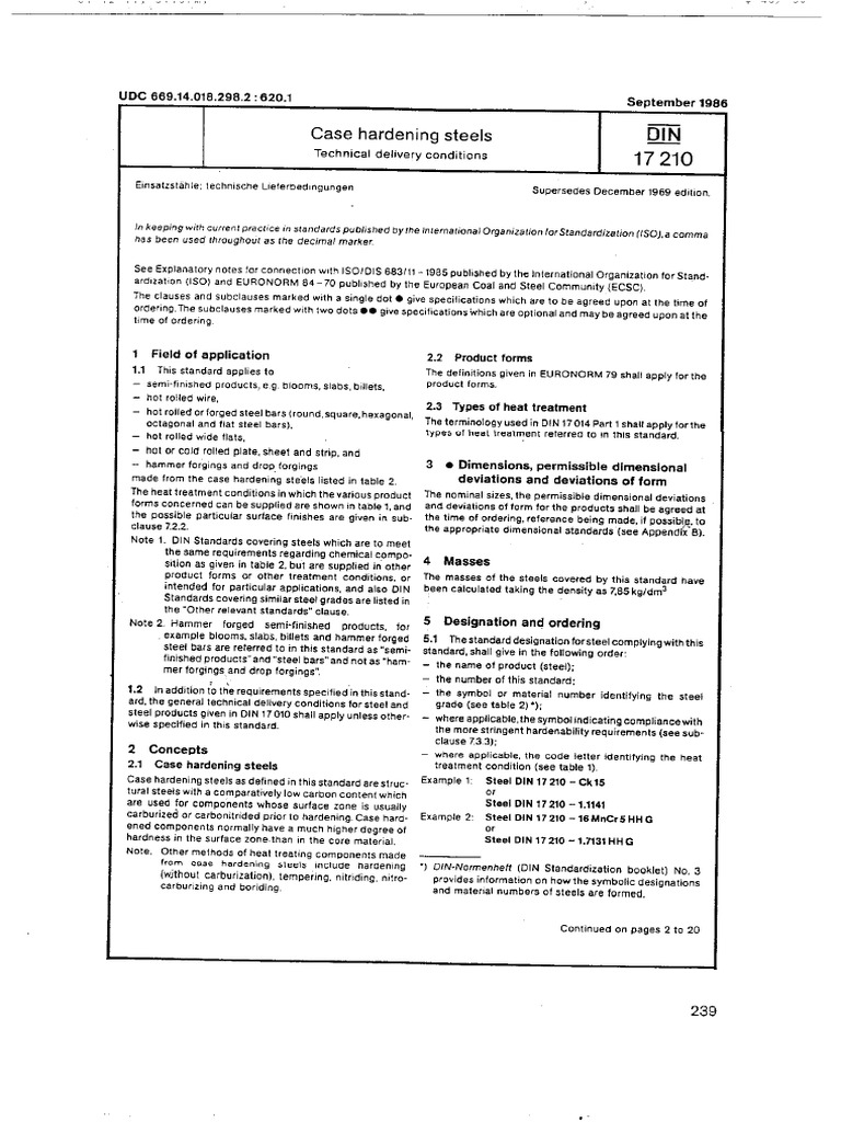 DIN 17210 1986 Case Hardening Steels | PDF