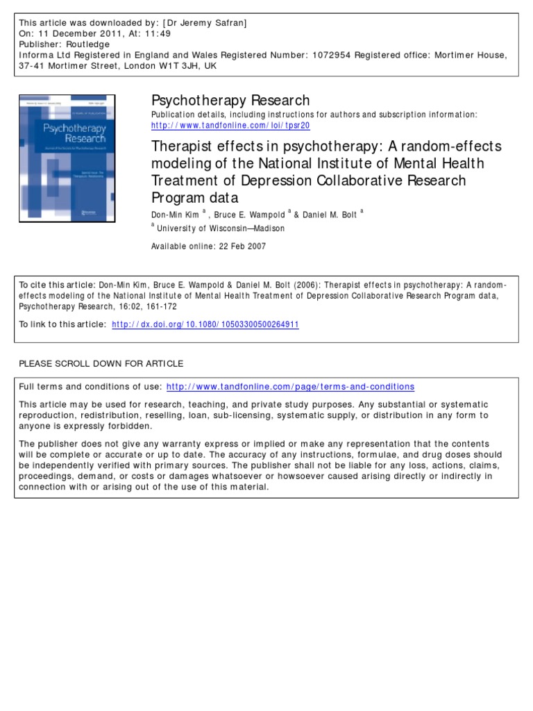 Kim Wampold 2006 | PDF | Multilevel Model | Psychotherapy