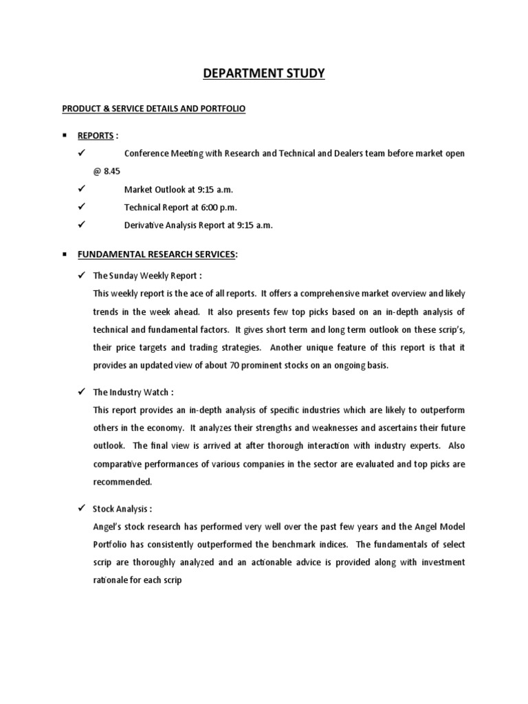 Department Study: Product & Service Details and Portfolio Reports | PDF ...