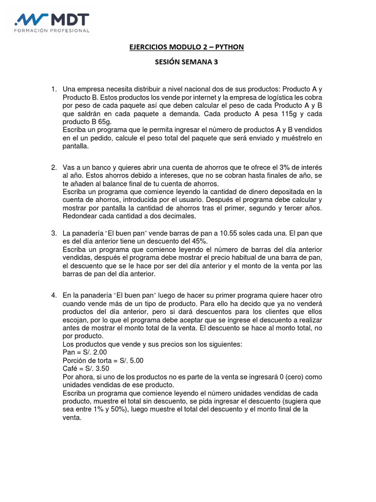 Ejercicios módulo 2 Python semana 3 | PDF | Panes | Business
