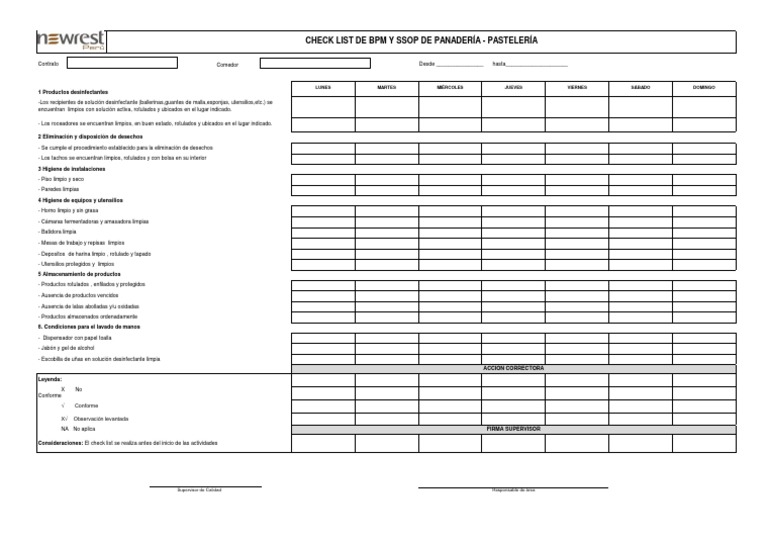 Check List de BPM y SSOP de Panadería y Pastelería | PDF