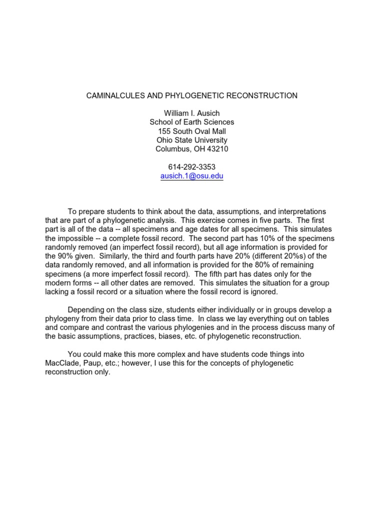 Caminalcules Phylogeny Reconstruction | PDF | Phylogenetic Tree ...