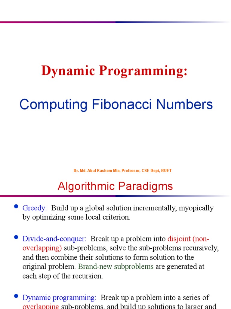 06 Elements of DP Fibonacci Numbers | PDF | Dynamic Programming ...
