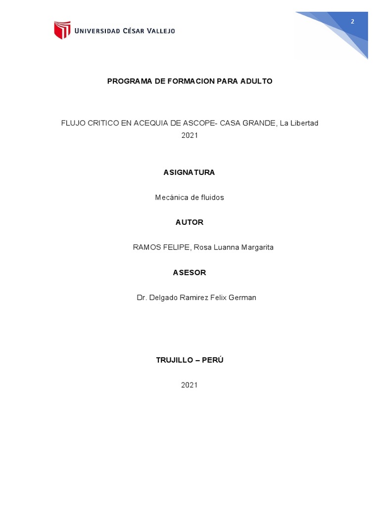Flujo Critico - Trabajo Universitario | PDF | Descarga (hidrología) | Canal
