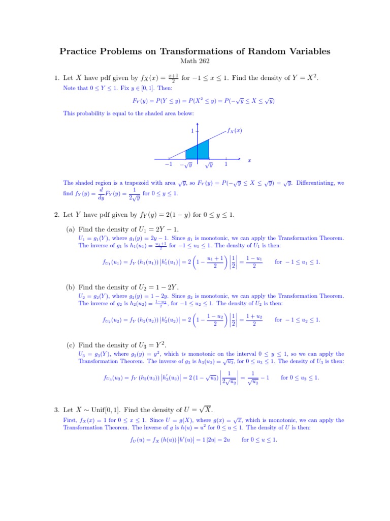 Practice Problems On Transformations of Random Variables | PDF ...