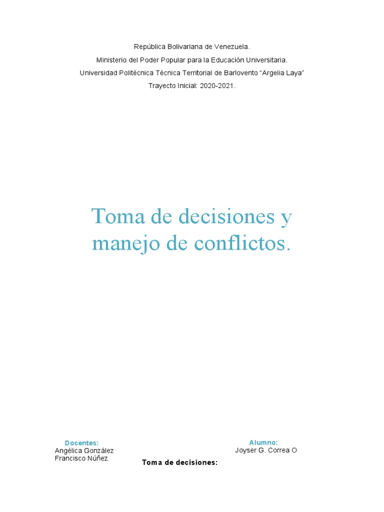 Toma de Decisiones y Manejo de Conflictos. | PDF | Toma de decisiones ...